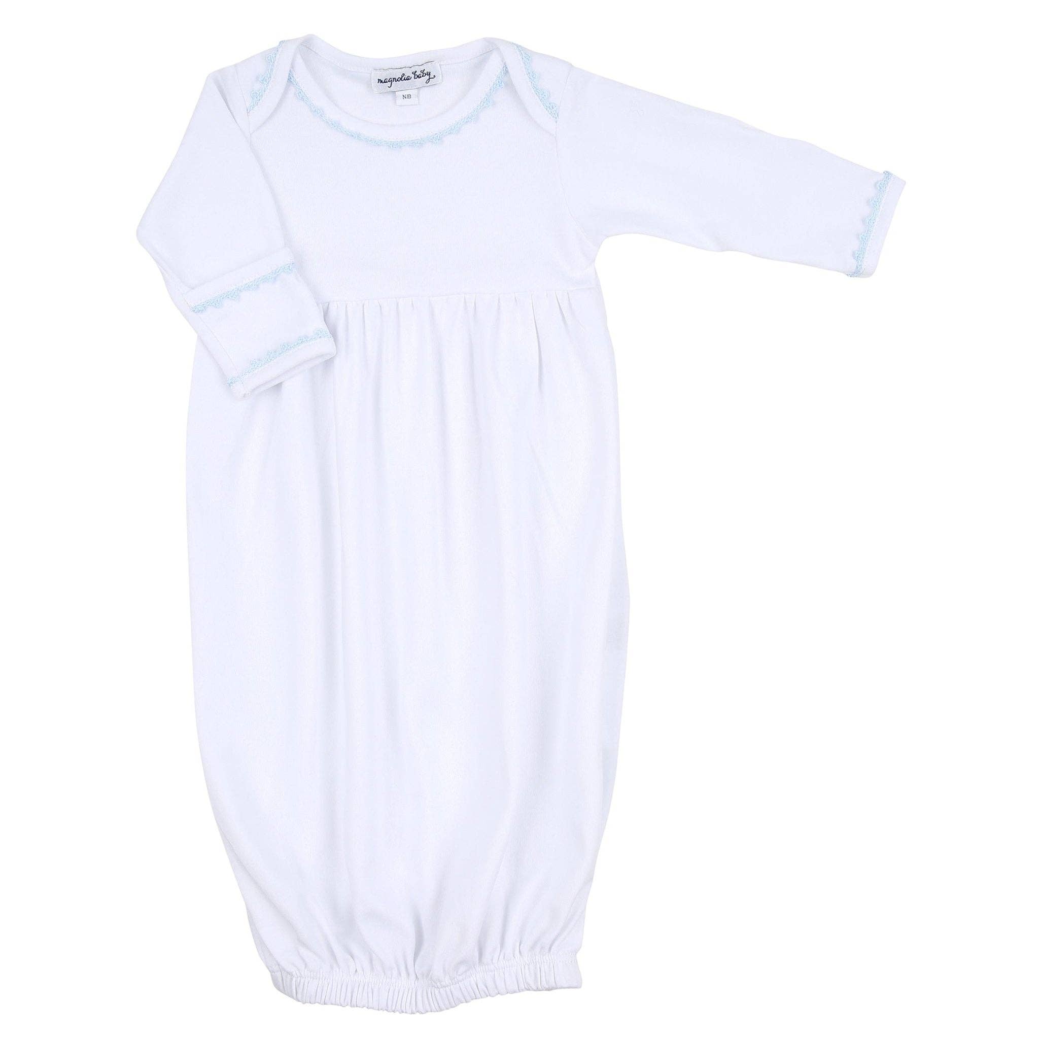 Baby Joy Gown with Blue Crochet Trim – Lasting Impressions